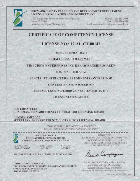 Proof of License - Oceanside Screen
